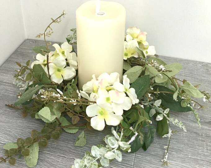 Sm Hydrangea Candle Ring, Hydrangea Wreath, White Hydrangeas, Hydrangea ...