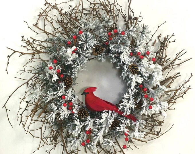 Cardinal Wreath Christmas Wreath Winter Wreath Snow Wreath - Etsy