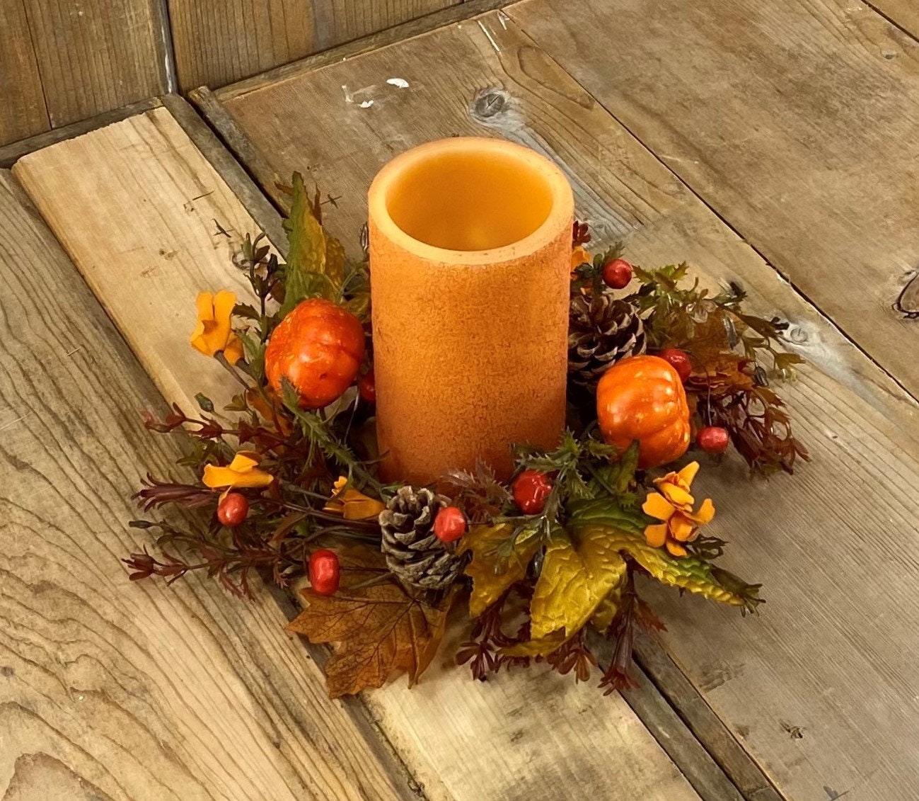 Small Fall Candle Ring Fall Pumpkin Wreath Pumpkin Candle | Etsy