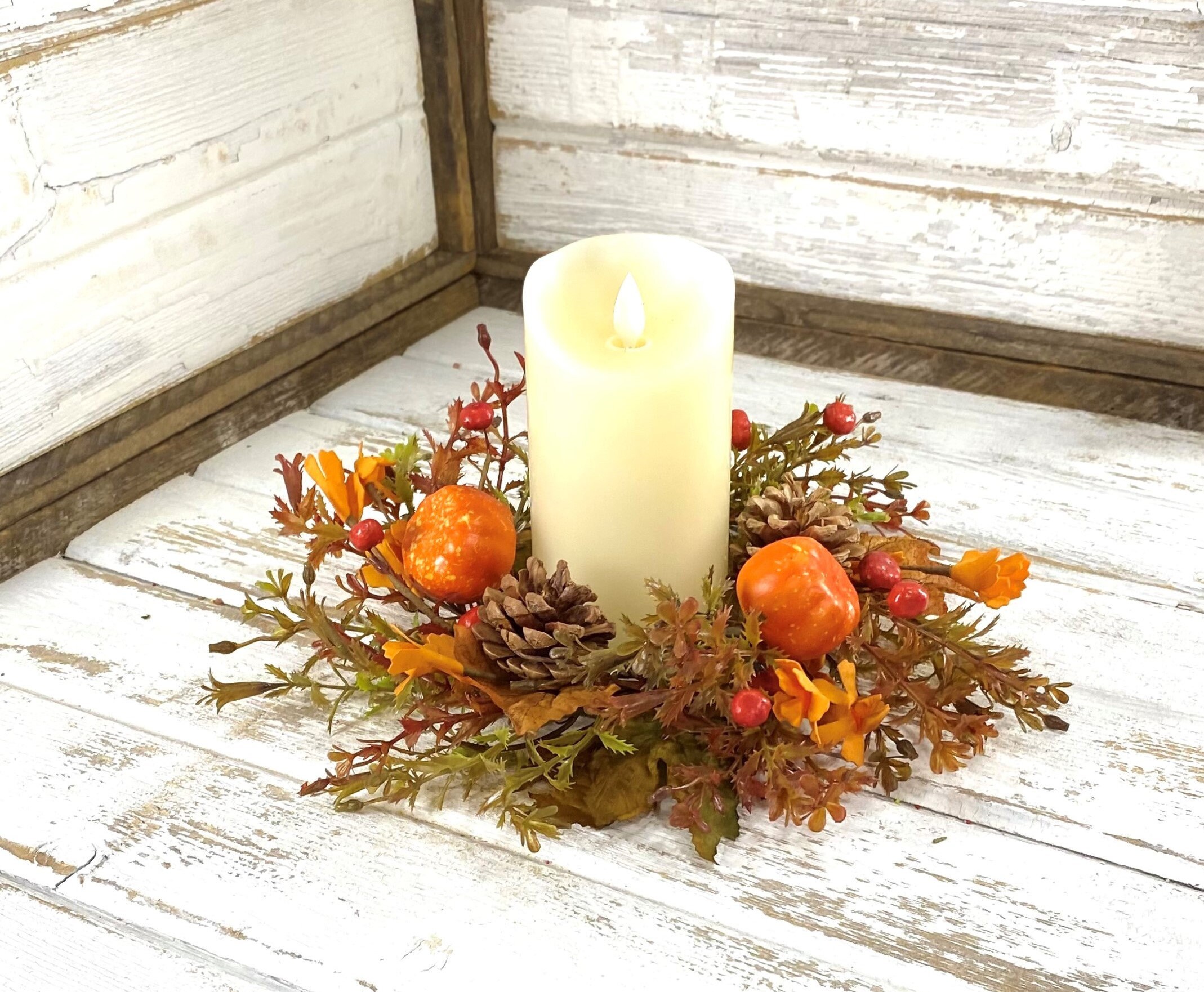 Small Fall Candle Ring Fall Pumpkin Wreath Pumpkin Candle | Etsy