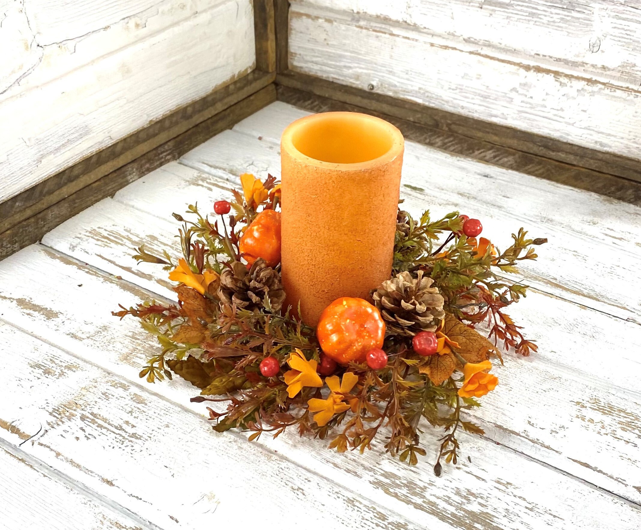 Small Fall Candle Ring Fall Pumpkin Wreath Pumpkin Candle | Etsy