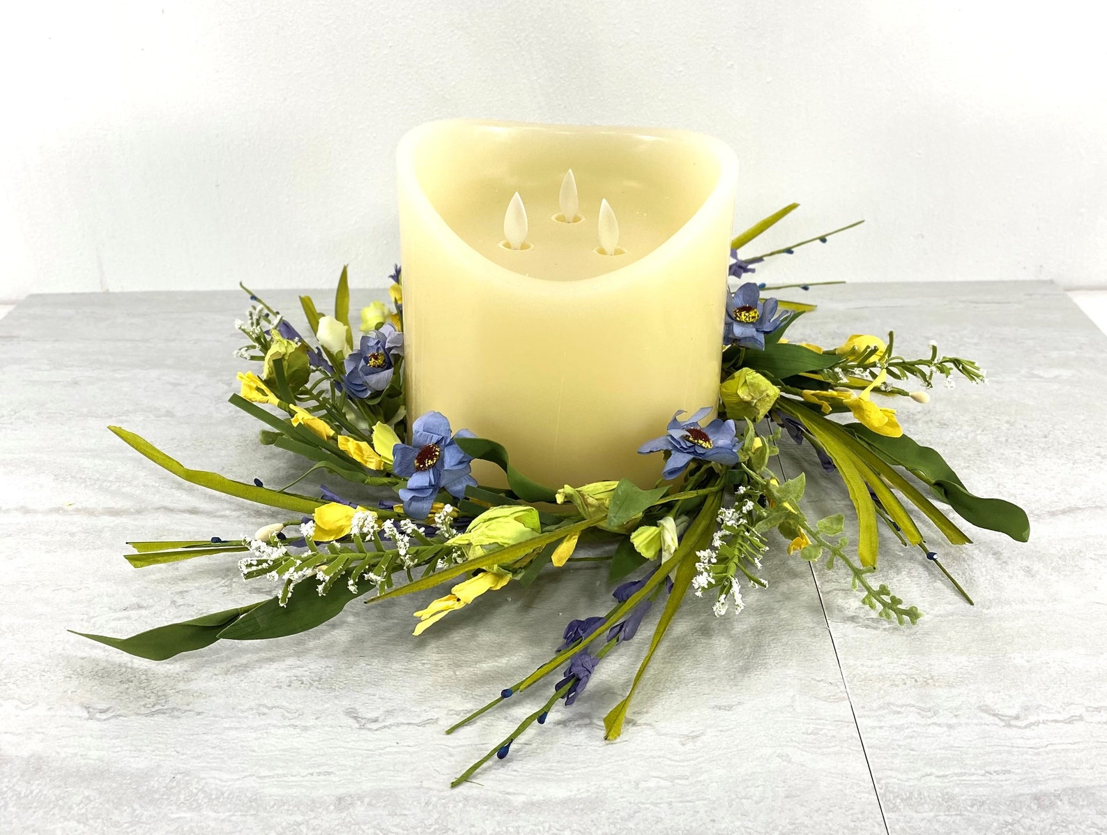 Spring Candle Ring Spring Wreath Spring Centerpiece Blue - Etsy