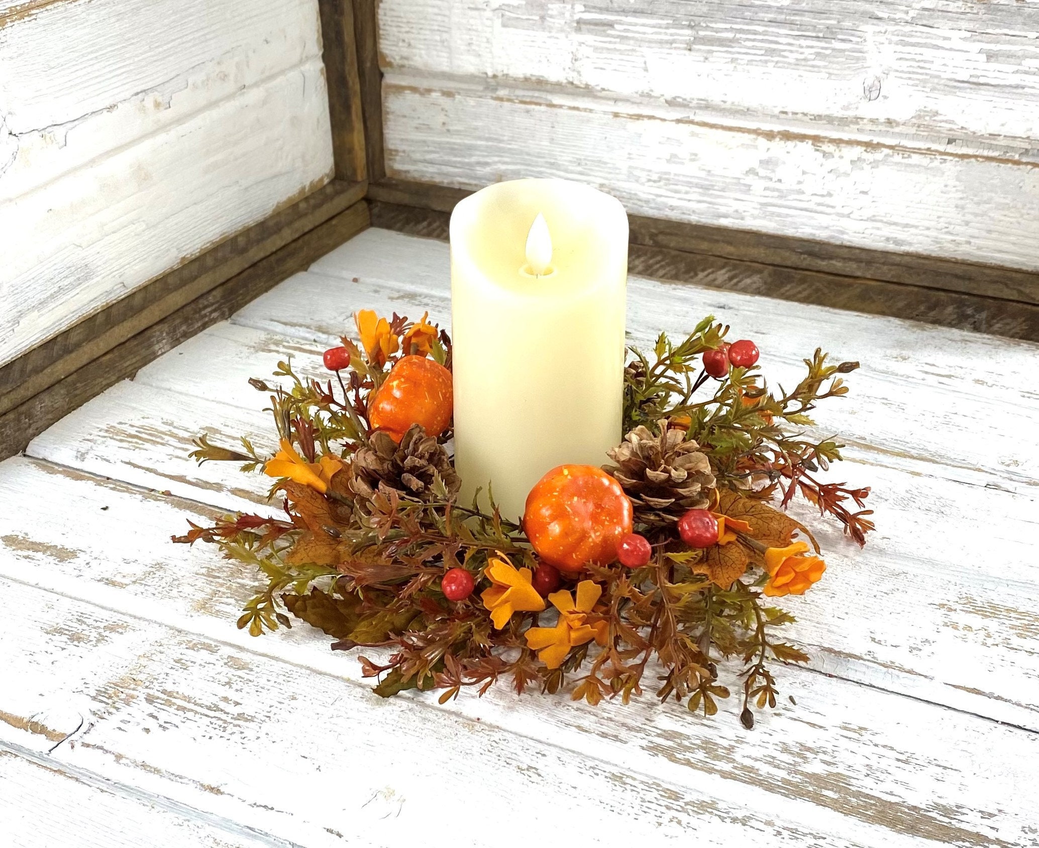 Small Fall Candle Ring Fall Pumpkin Wreath Pumpkin Candle | Etsy