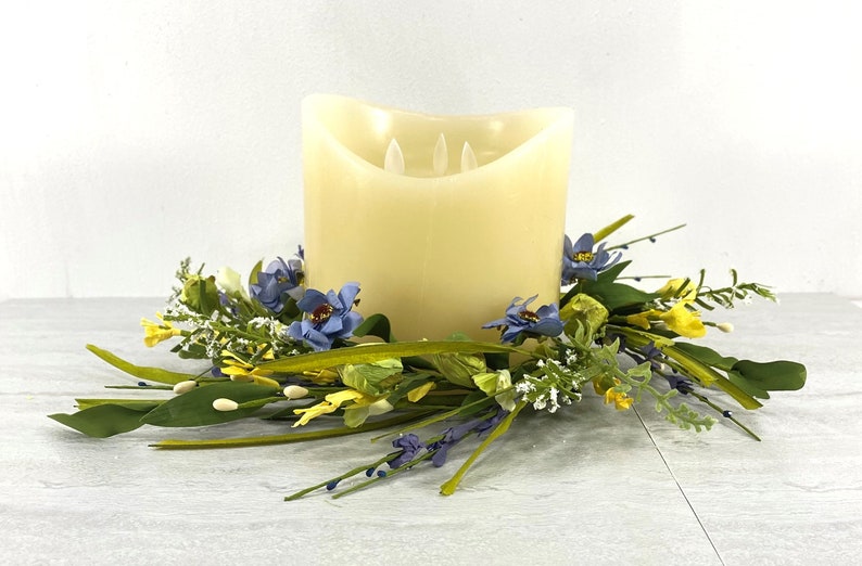 Spring Candle Ring Spring Wreath Spring Centerpiece Blue - Etsy