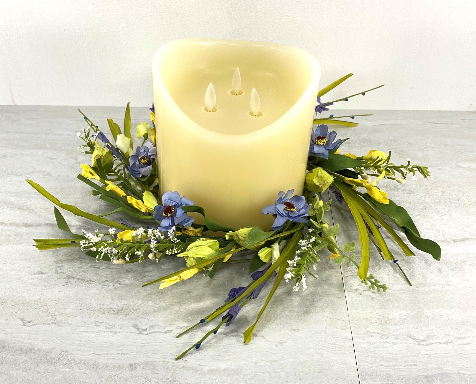 Spring Candle Ring Spring Wreath Spring Centerpiece Blue - Etsy