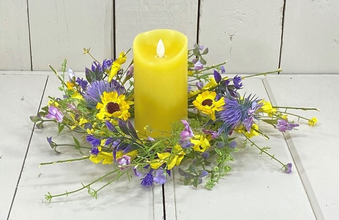 Spring Candle Ring, Spring Wreath, Yellow Daisy Candle Ring, Spring ...