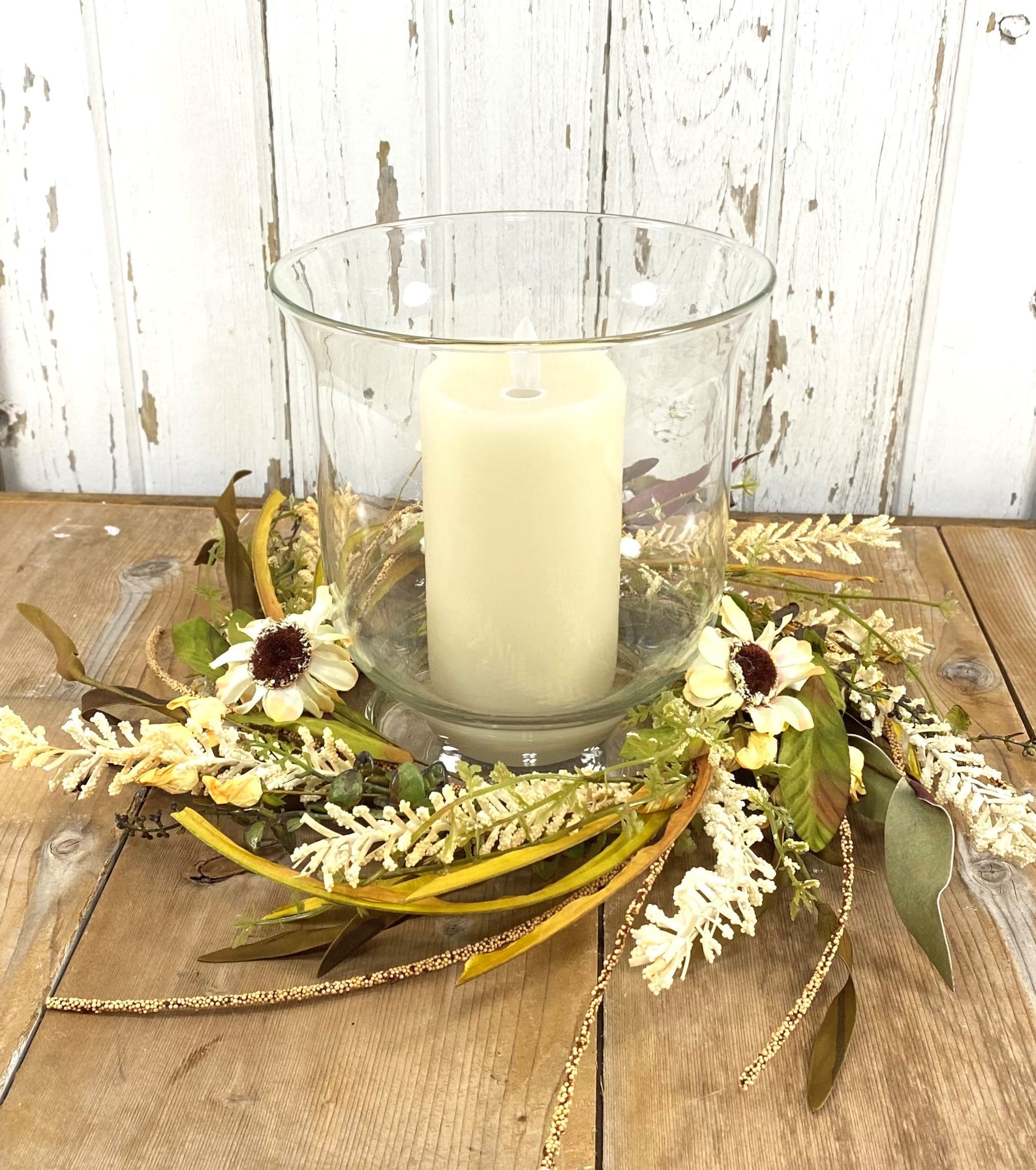 Large Daisy Candle Ring Small Fall Wreath Fall Candle Ring | Etsy