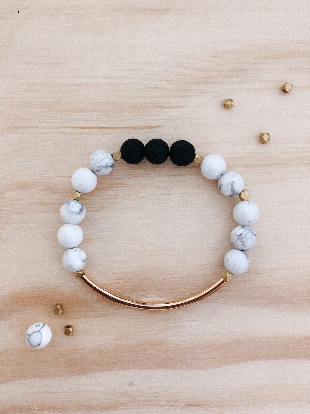 Gold Bar // White Turquoise Diffuser Bracelet - Etsy