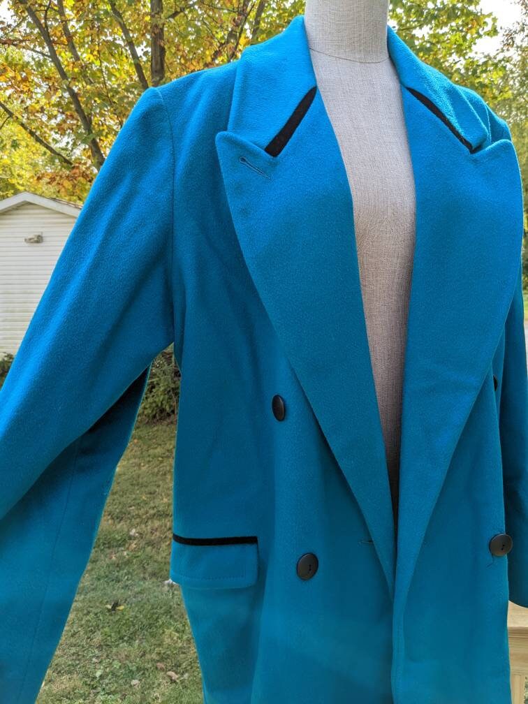 90s Teal Double Breasted Wool Coat by Phillip Courtney - Etsy