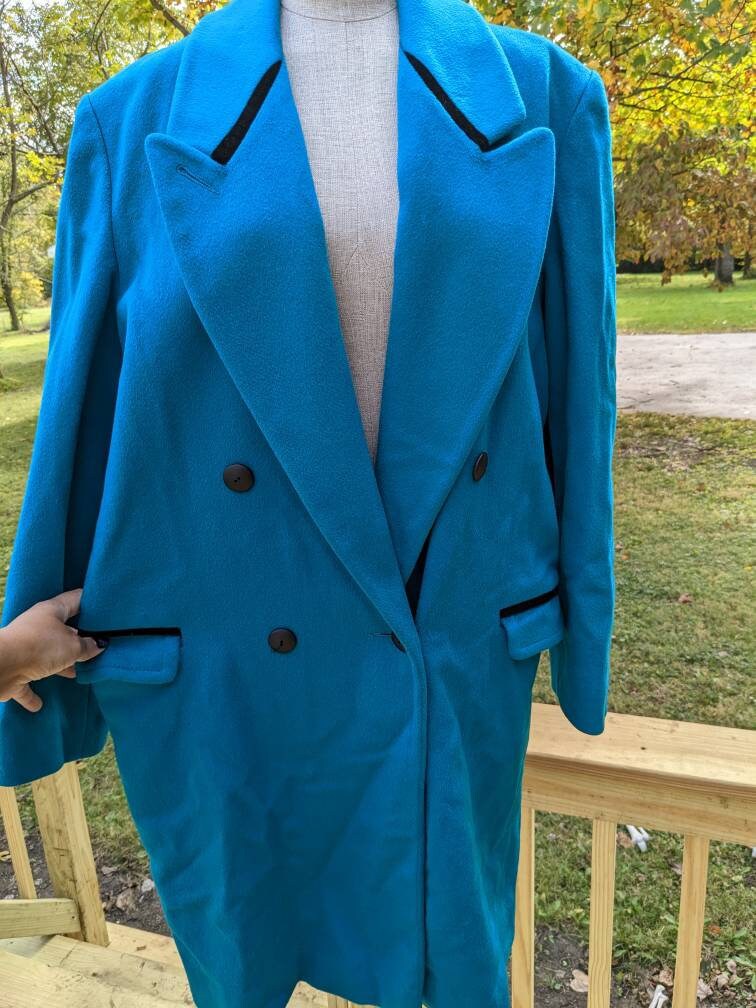 90s Teal Double Breasted Wool Coat by Phillip Courtney - Etsy