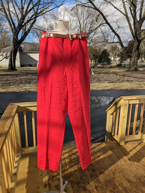 Vintage Deadstock Red High Rise Belted Pants by Refle… - Gem