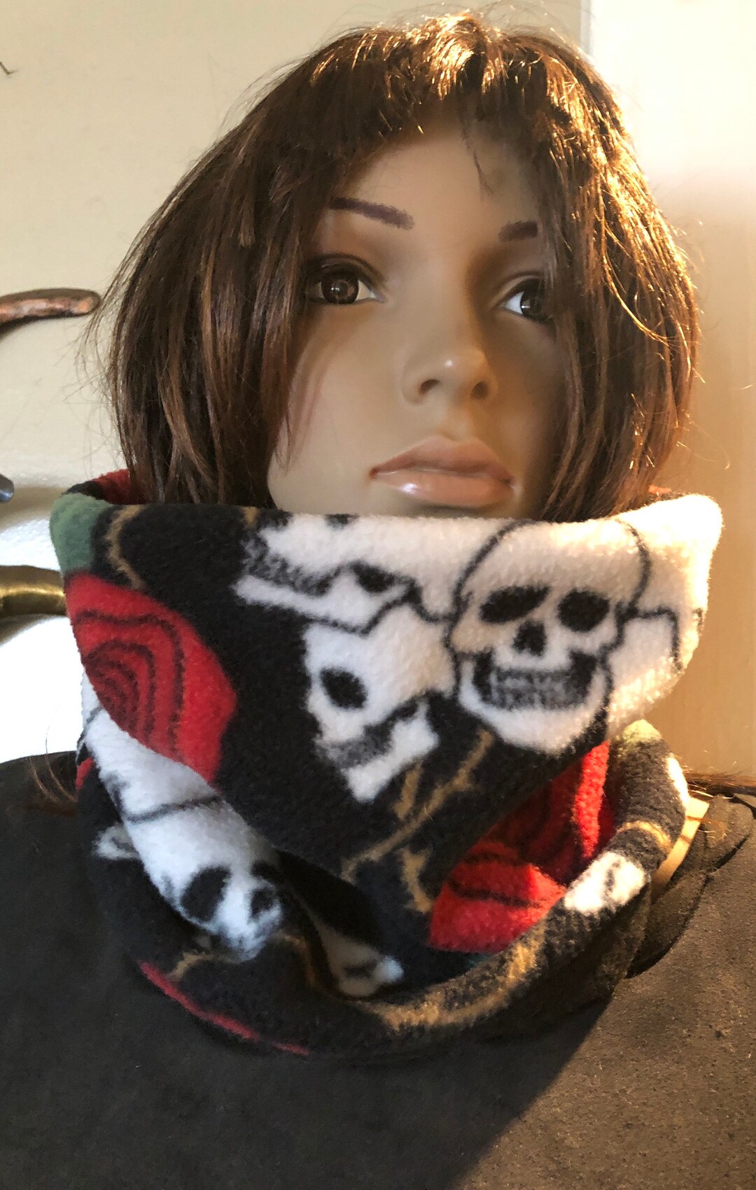 Skull and Roses Fleece Cowl Reversible Gothic Style Ready to Ship - Etsy