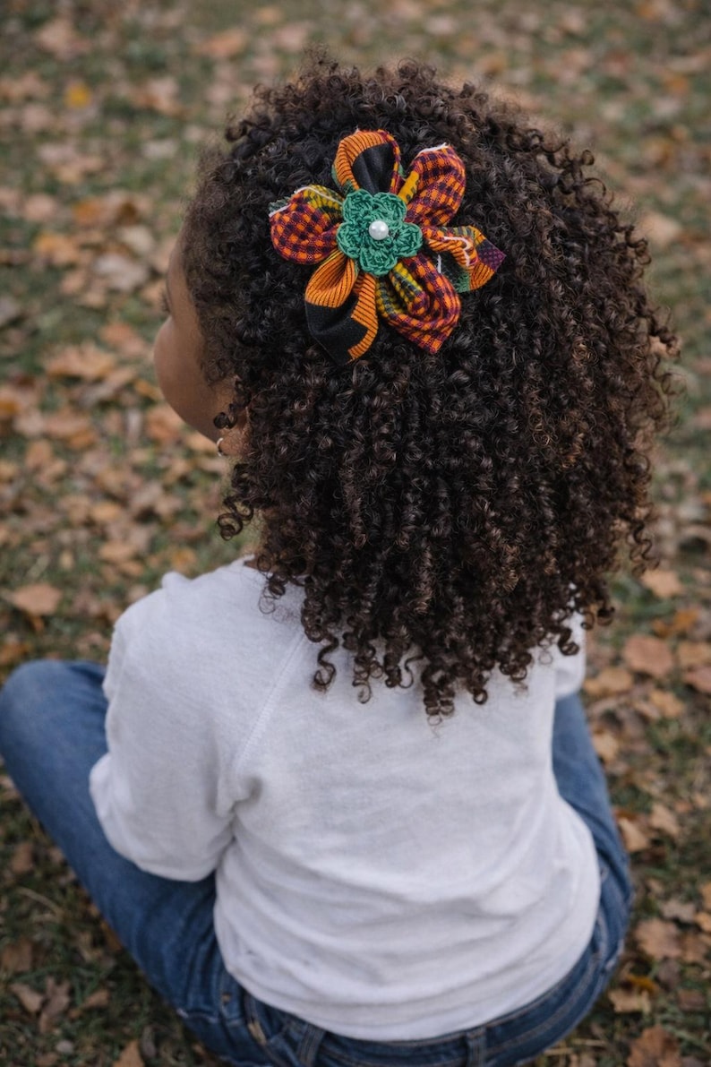 Kente Flower Hair Clip, Yellow Ankara Barrette, Crochet Detail - Etsy