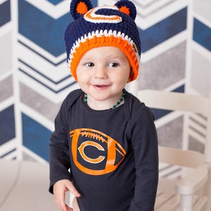 Crochet Chicago Bears Baby Beanie, Football Hat, Bear Ears - Etsy