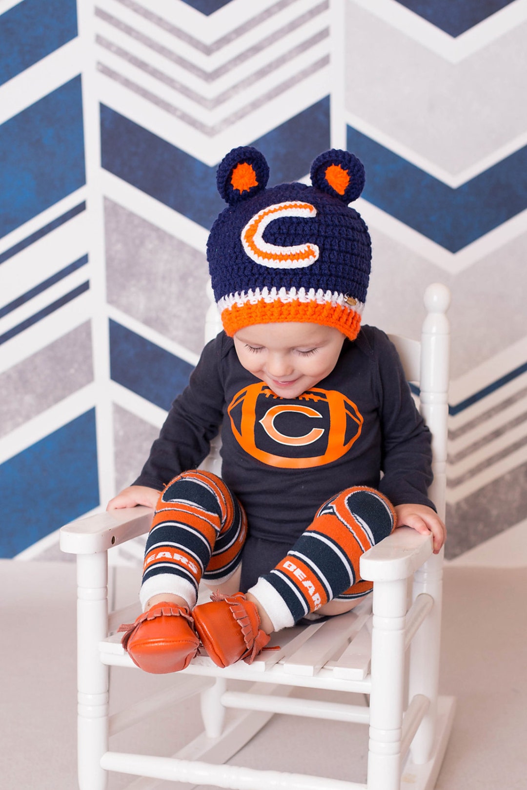 Crochet Chicago Bears Baby Beanie, Football Hat, Bear Ears - Etsy