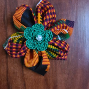 Kente Flower Hair Clip, Yellow Ankara Barrette, Crochet Detail - Etsy