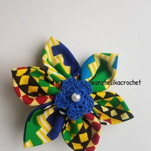 Kente Flower Hair Clip, Yellow Ankara Barrette, Crochet Detail - Etsy
