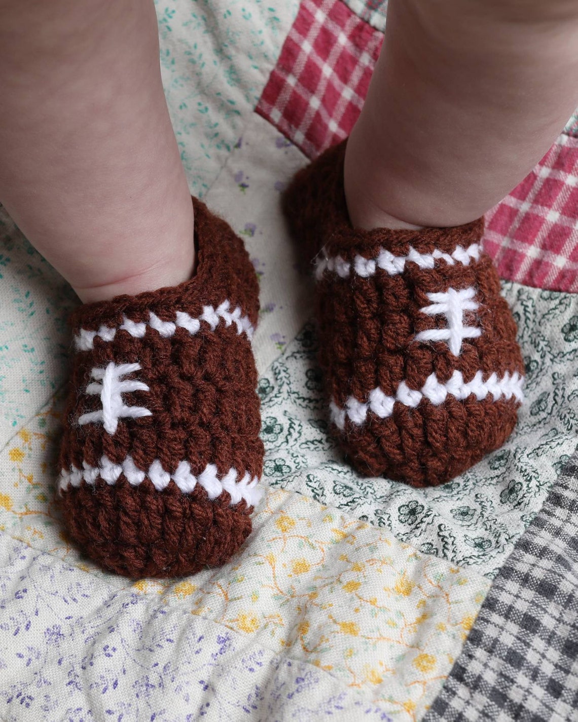 Football Slippers, Football Booties, Baby Crochet Football Shoes, Baby ...