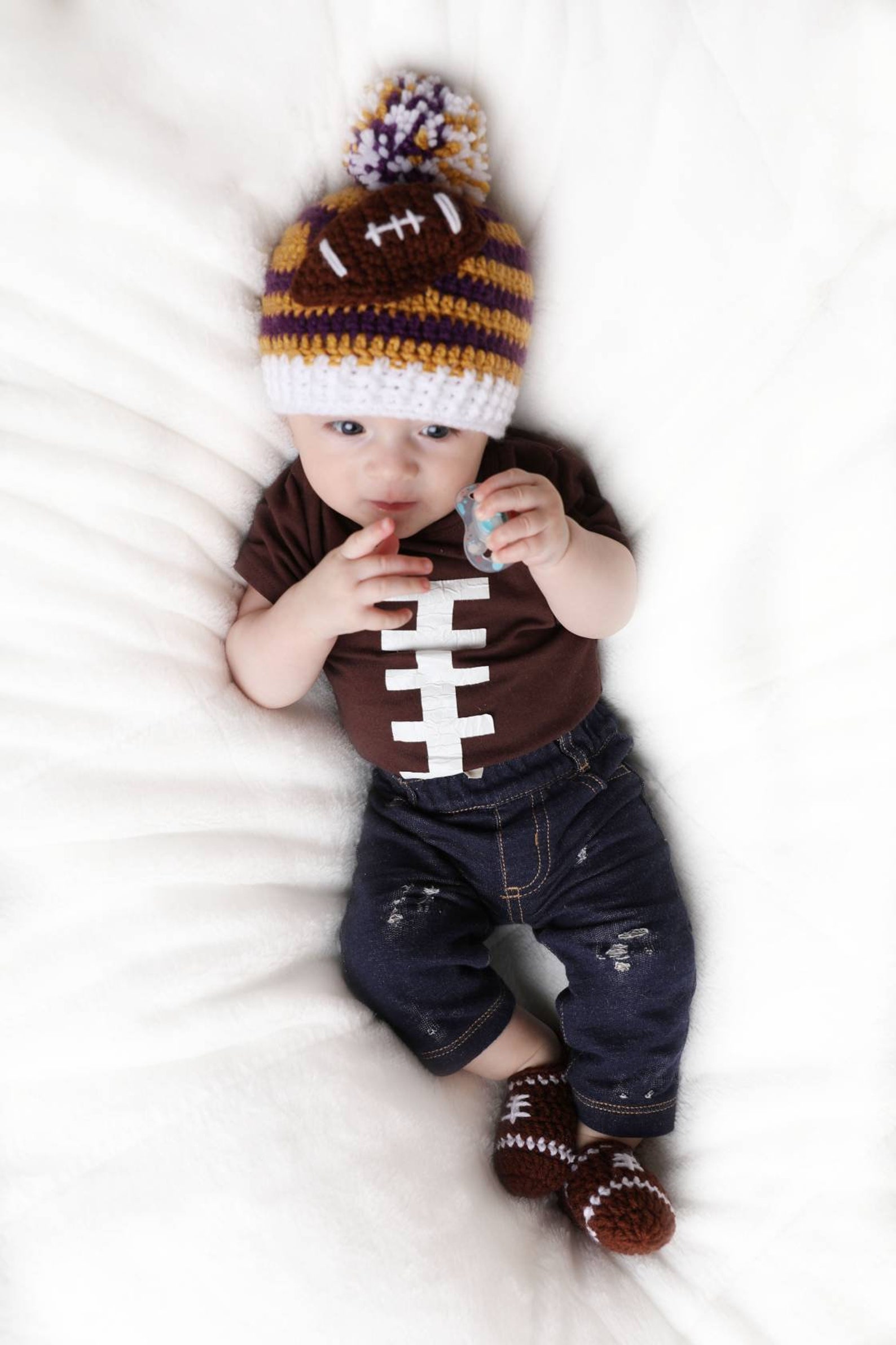 Football Slippers, Football Booties, Baby Crochet Football Shoes, Baby ...