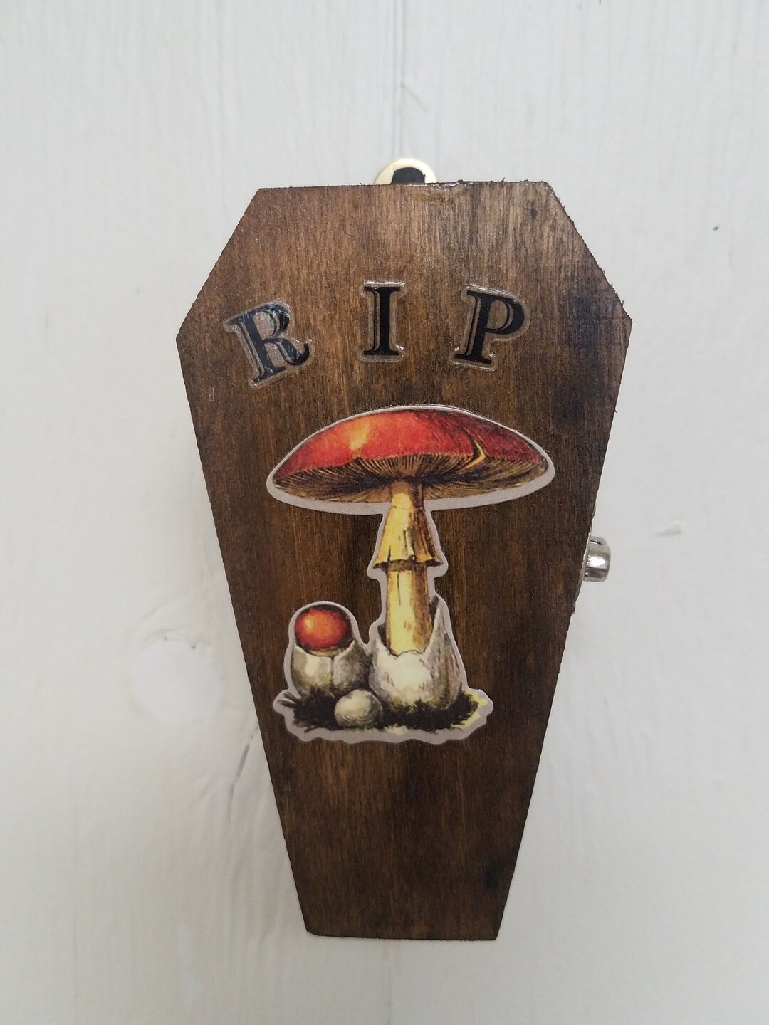 Miniature Wooden Coffin With Magic Mushroom on Front and Creepy Little ...