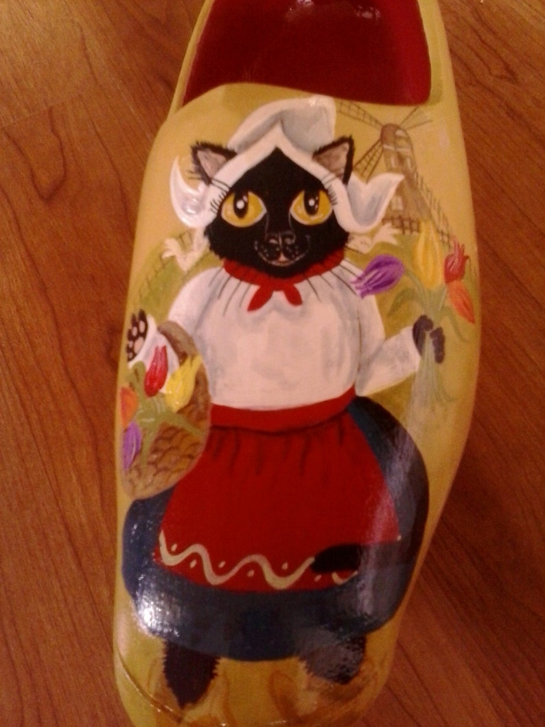 Hand Painted Clogs With Black Cats in Traditional Dutch Costumes and ...