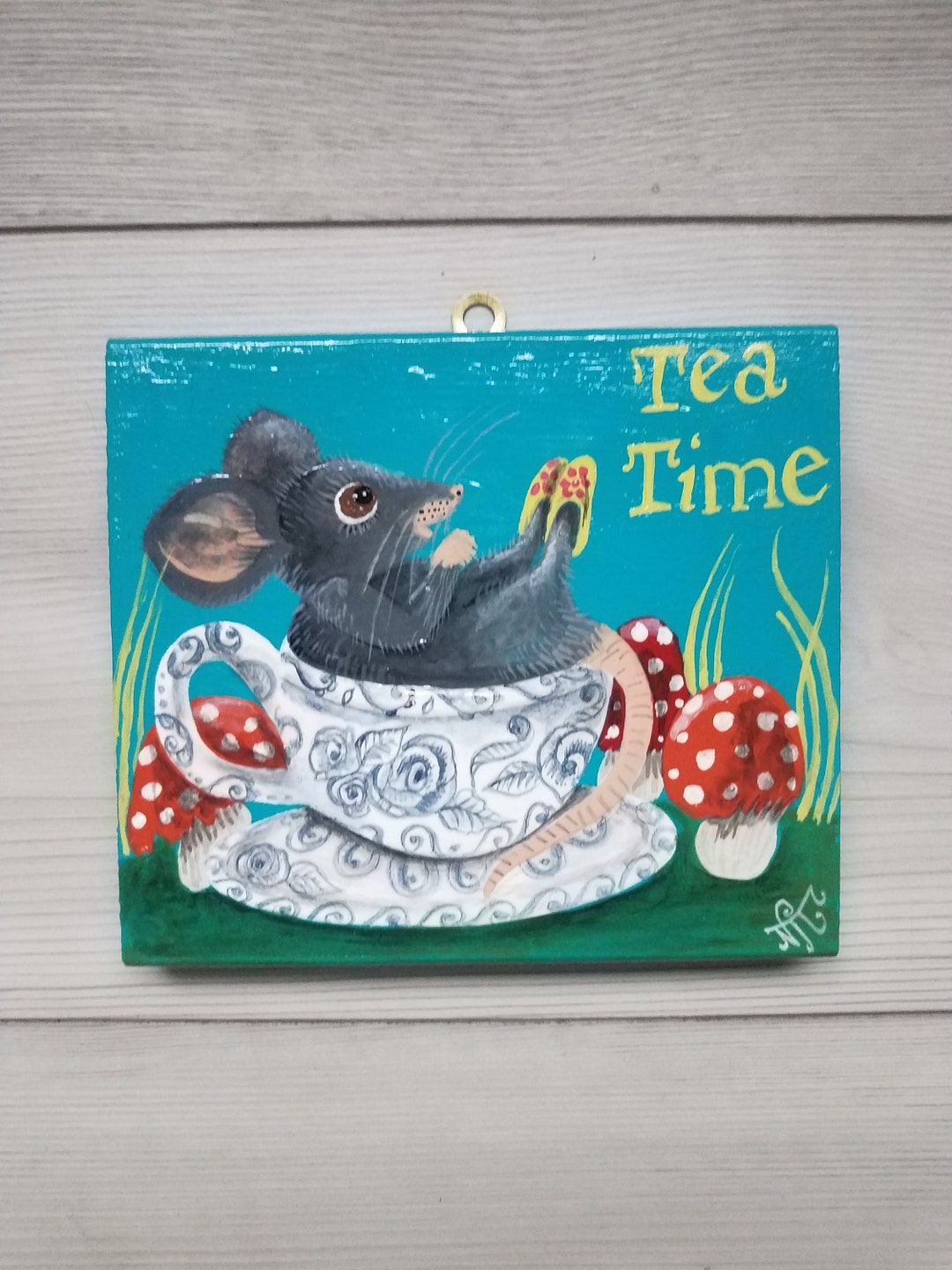 Little Rat in a Tea Cup Amongst the Toadstools "tea Time" Hand Painted ...