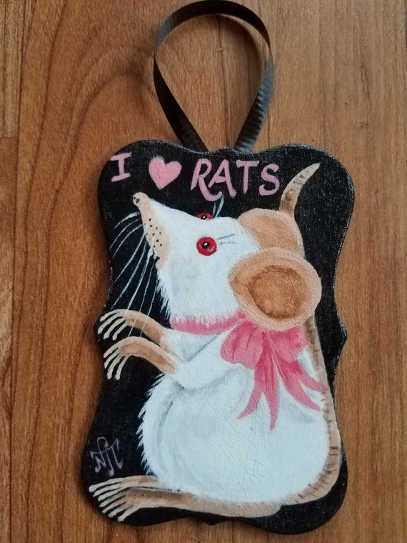 I Love Rats White Rat With Pink Bow Hand Painted on Small - Etsy
