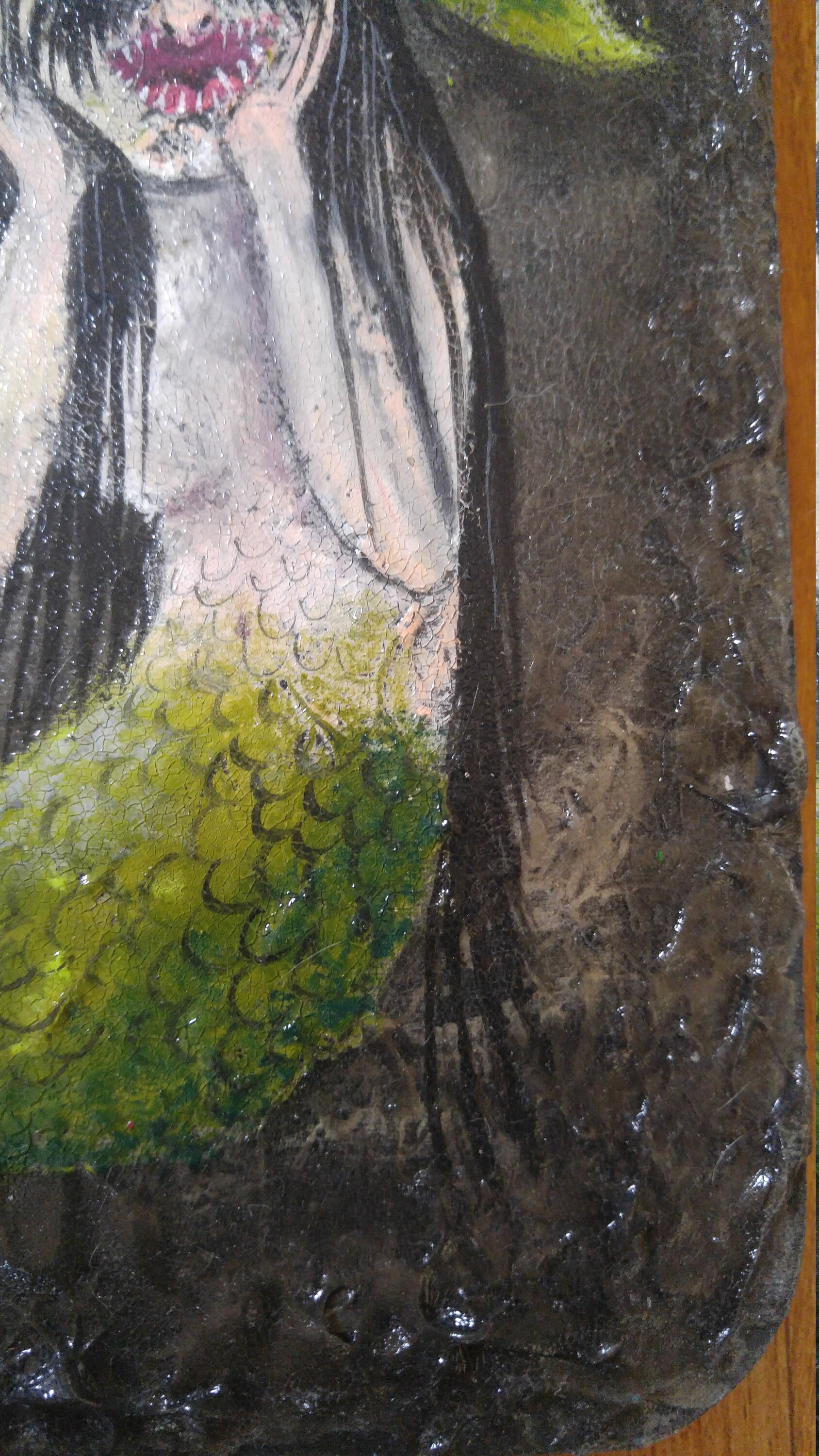 Dark Scary Gothic Small Mermaid. Oil Pastels and Ink on Reclaimed Wood ...