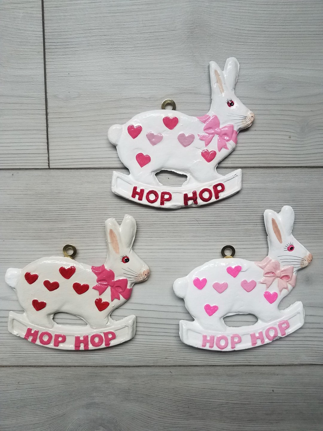 Ceramic White Bunnys and Hearts hop Hop Door / Room Hanging - Etsy