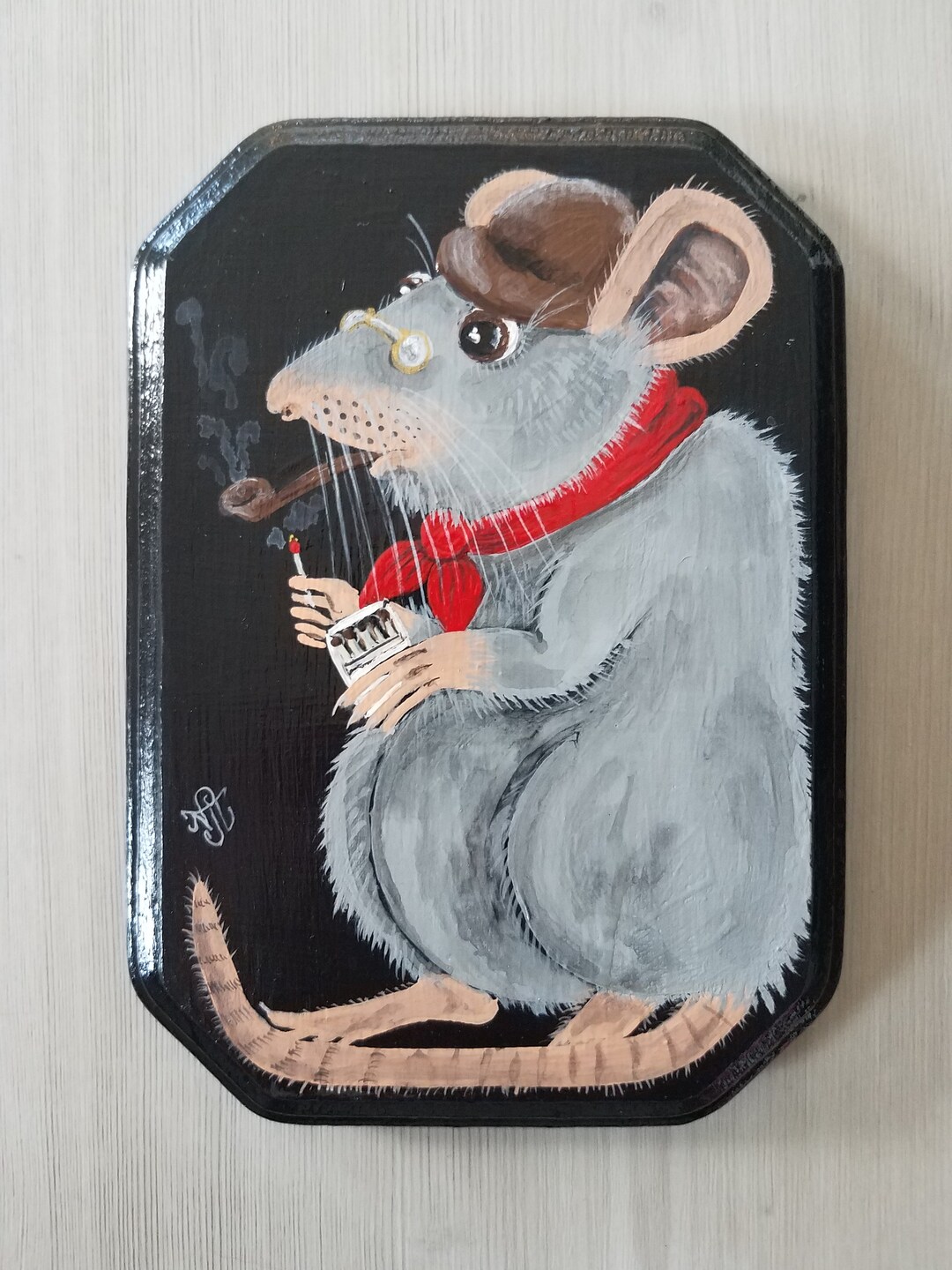 Rat Smoking a Pipe. Hand Painted Original on Wood - Etsy