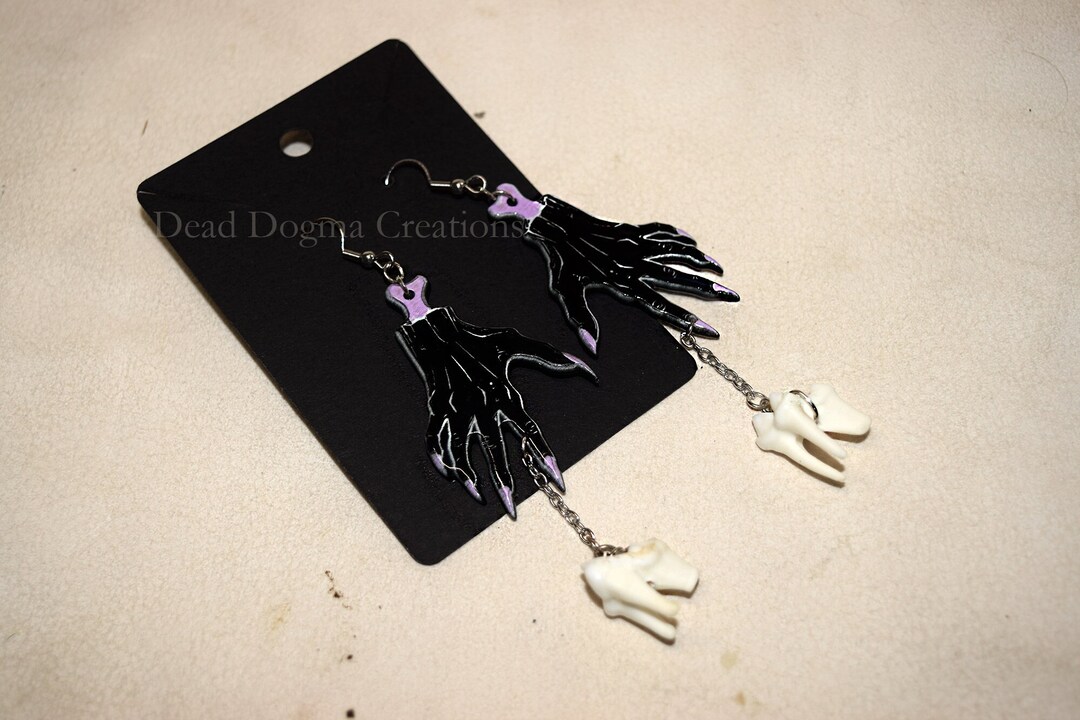 Monster Hands With Coyote Teeth Earrings Taxidermy Bone Jewelry ...