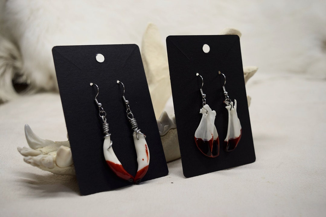 Blood Bone Earrings Squirrel Scapula or Coyote Teeth Bone Jewelry ...