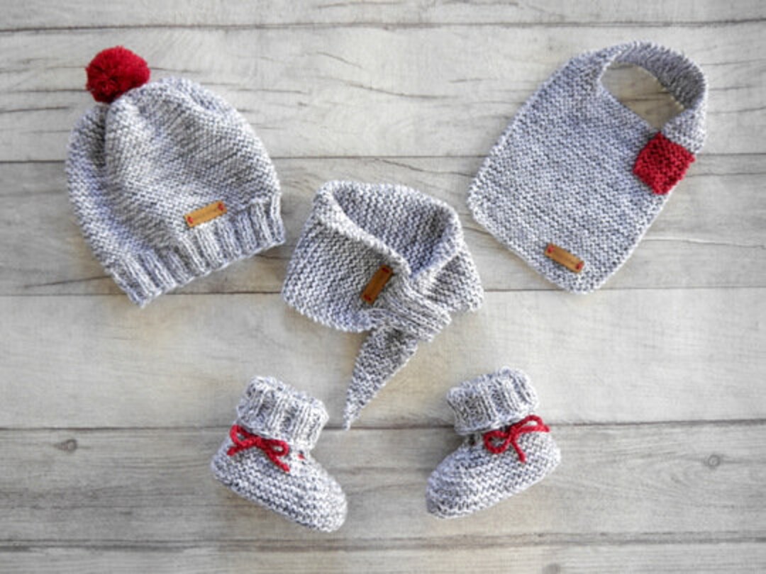 Knitting Pattern - Baby Set Basic - 4 in 1 - Bootees, Cap, Bib & Scarf ...