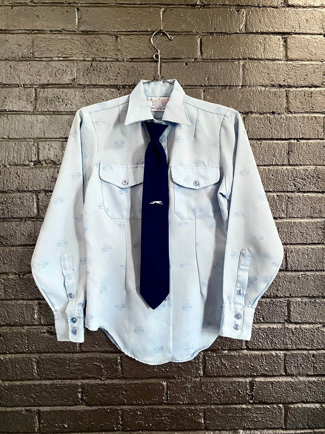 HOWARD UNIFORM CO Vintage Homade Reworked Blue Greyhound Printed Blouse ...