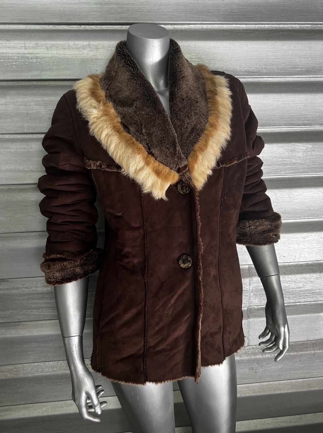 FITZ-WRIGHT Vintage Brown Suede Rabbit Fur Trim Coat Jacket - Etsy