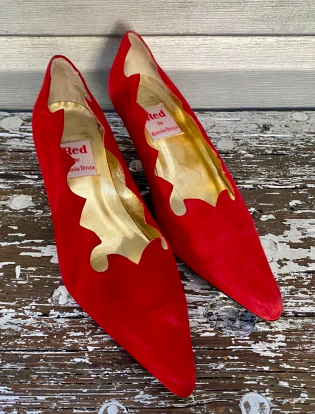 RED by RAMON TENZA Vintage Flamed Laser Cut Pointed Toe Pump Heels - Etsy