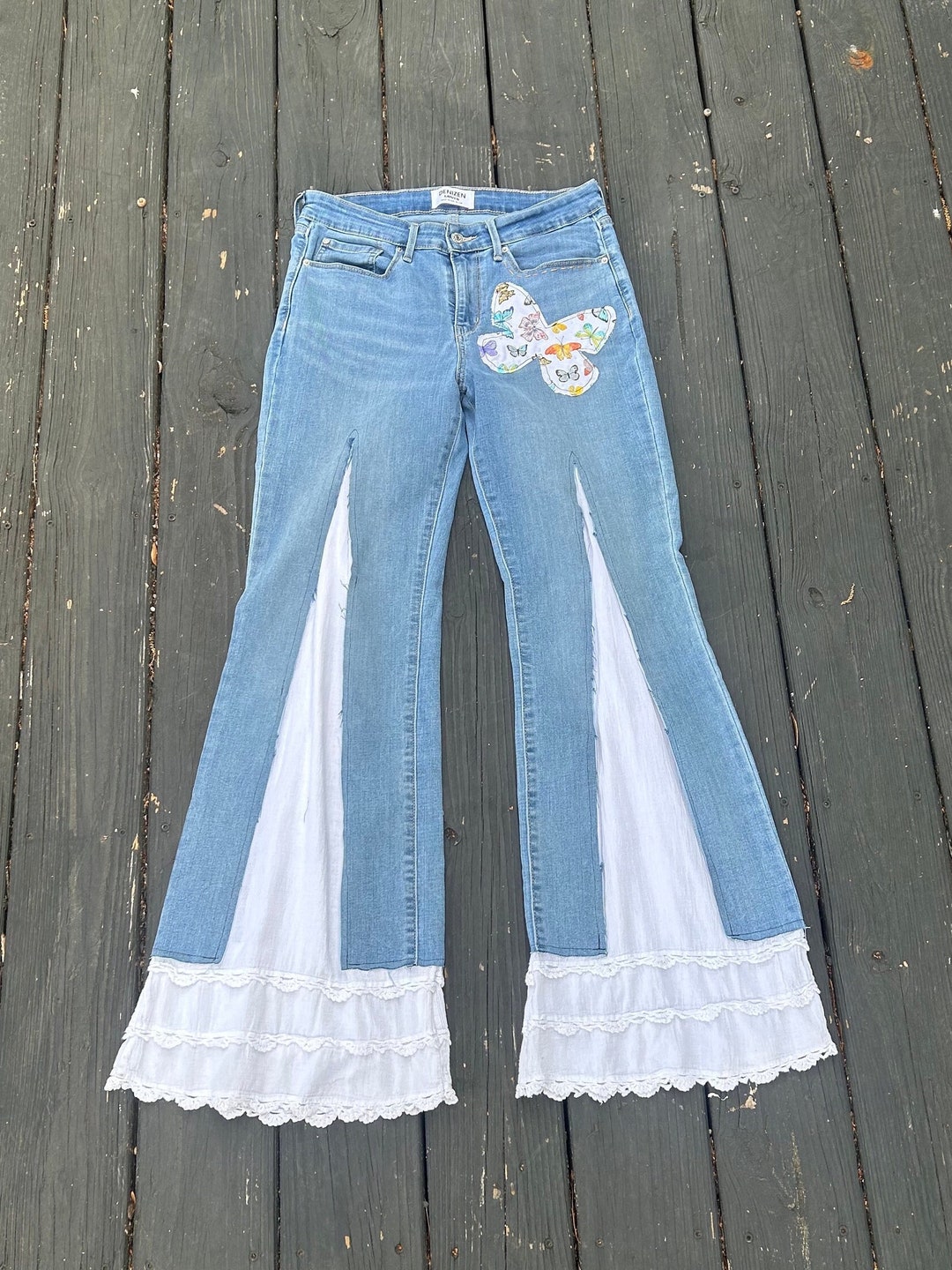 DENIZEN FROM LEVI Handmade Patchwork Flare Leg Reworked Upcycled Jeans ...