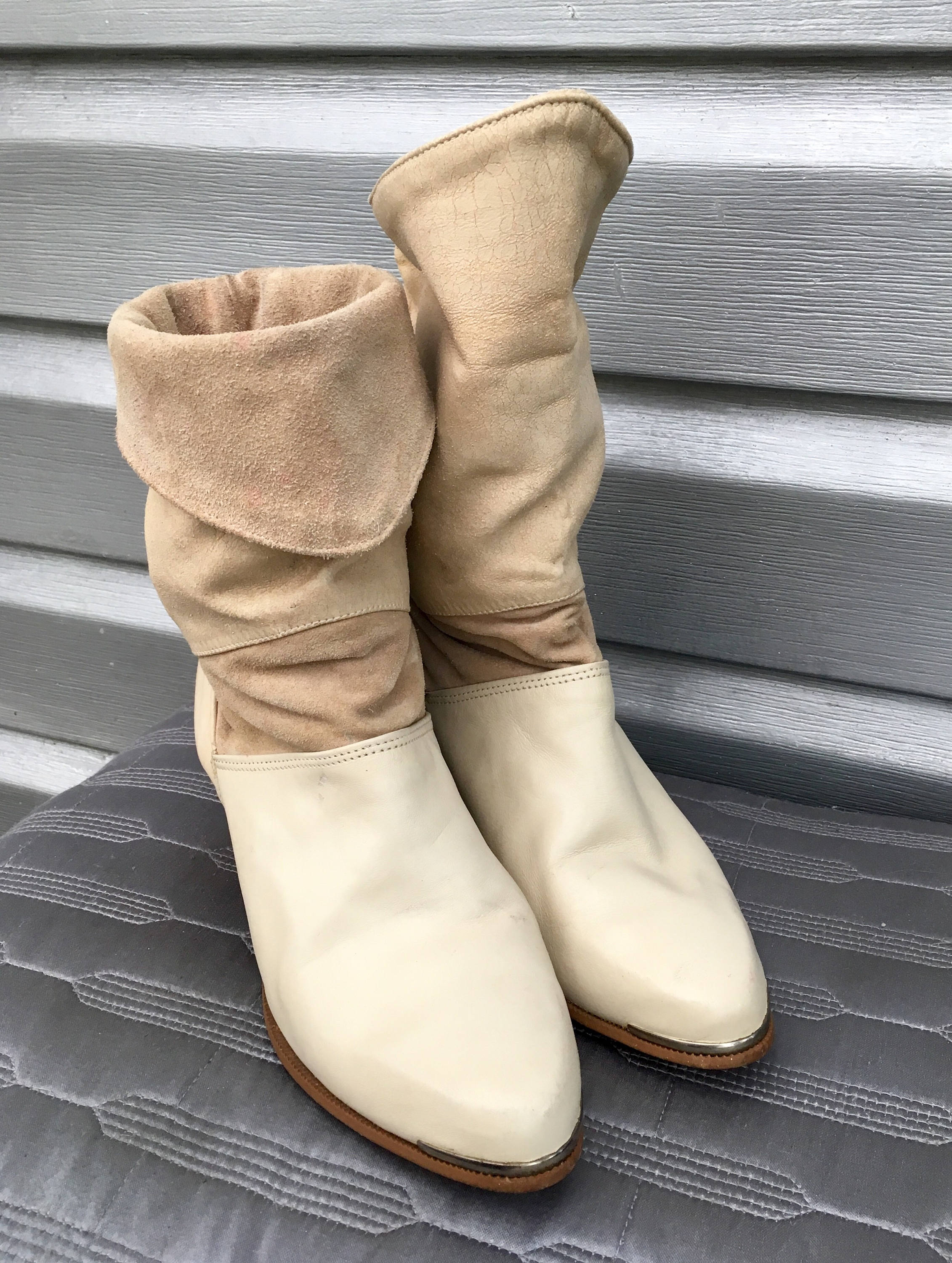 DINGO Vintage Ivory Bone Slouch Fold Over Leather Suede Ankle - Etsy