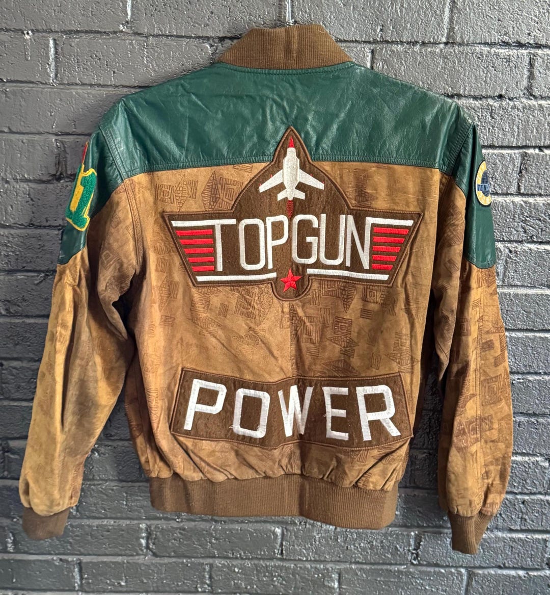 TOP GUN Vintage Brown Leather Bomber Jacket - Etsy
