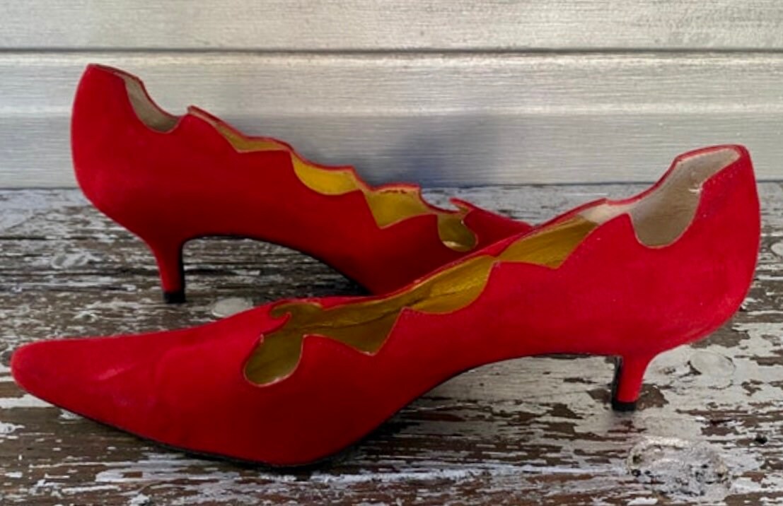 RED by RAMON TENZA Vintage Flamed Laser Cut Pointed Toe Pump Heels - Etsy