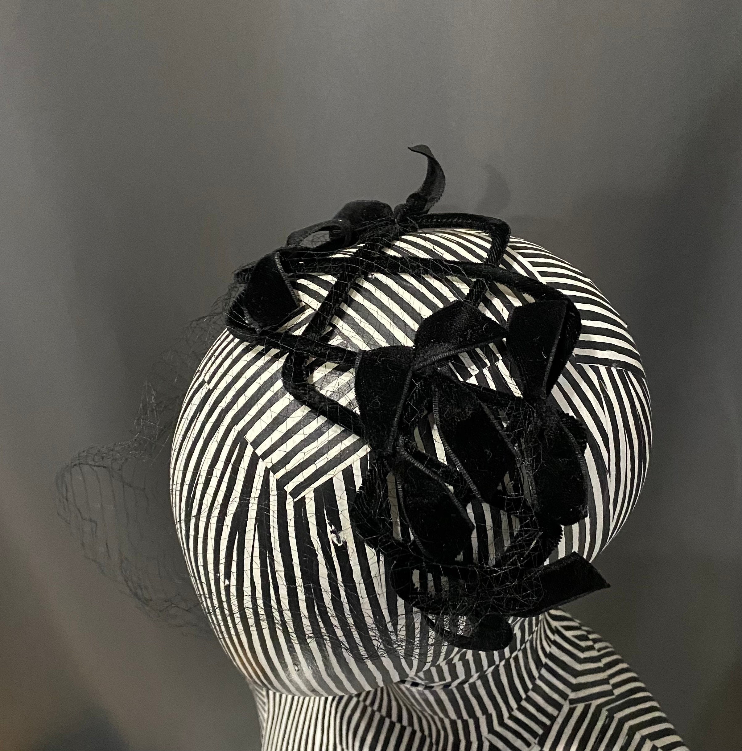 Vintage Fascinator Black Velvet Net Face Veil Hat - Etsy