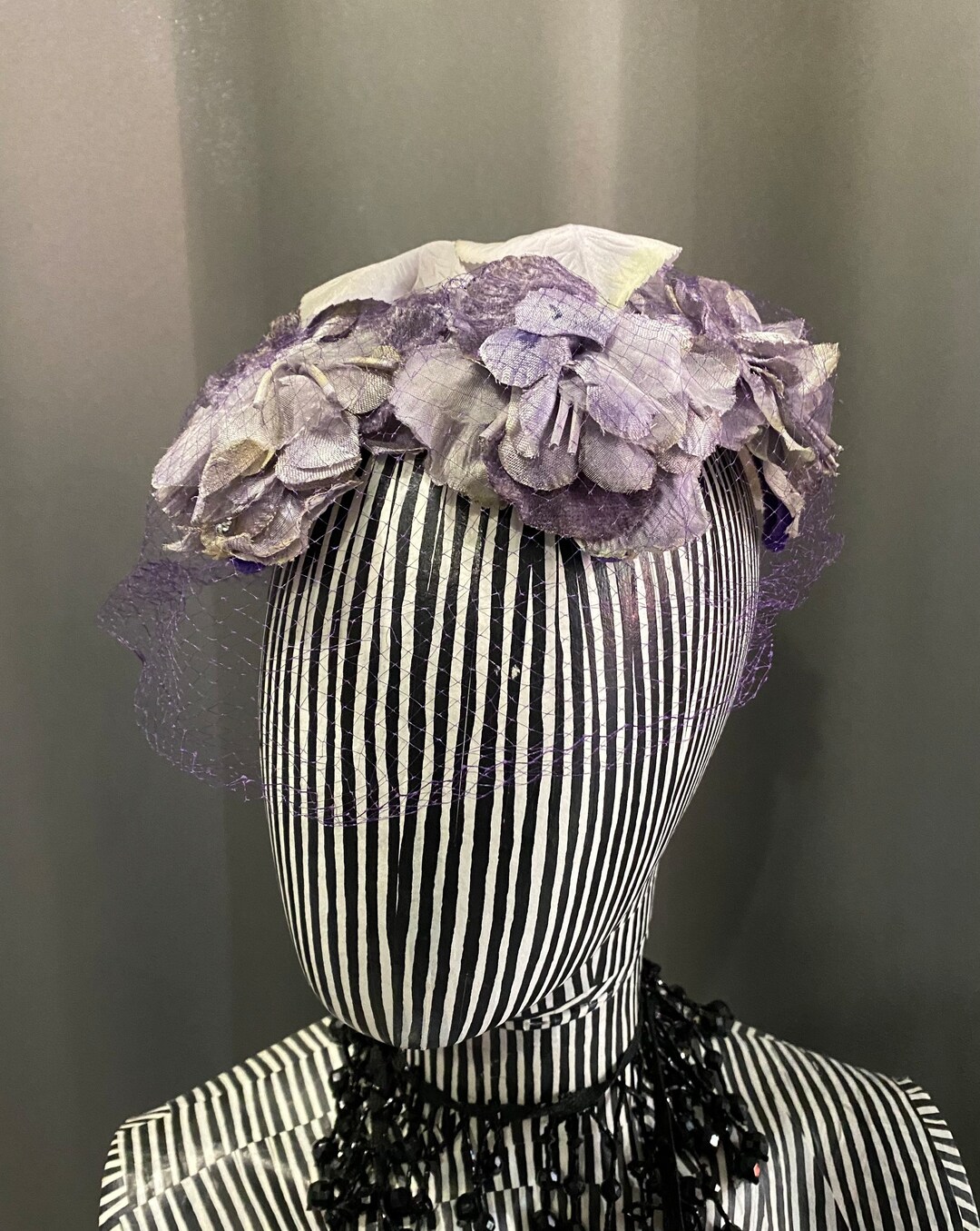 Vintage Fascinator Purple Floral Net Face Veil Hat - Etsy