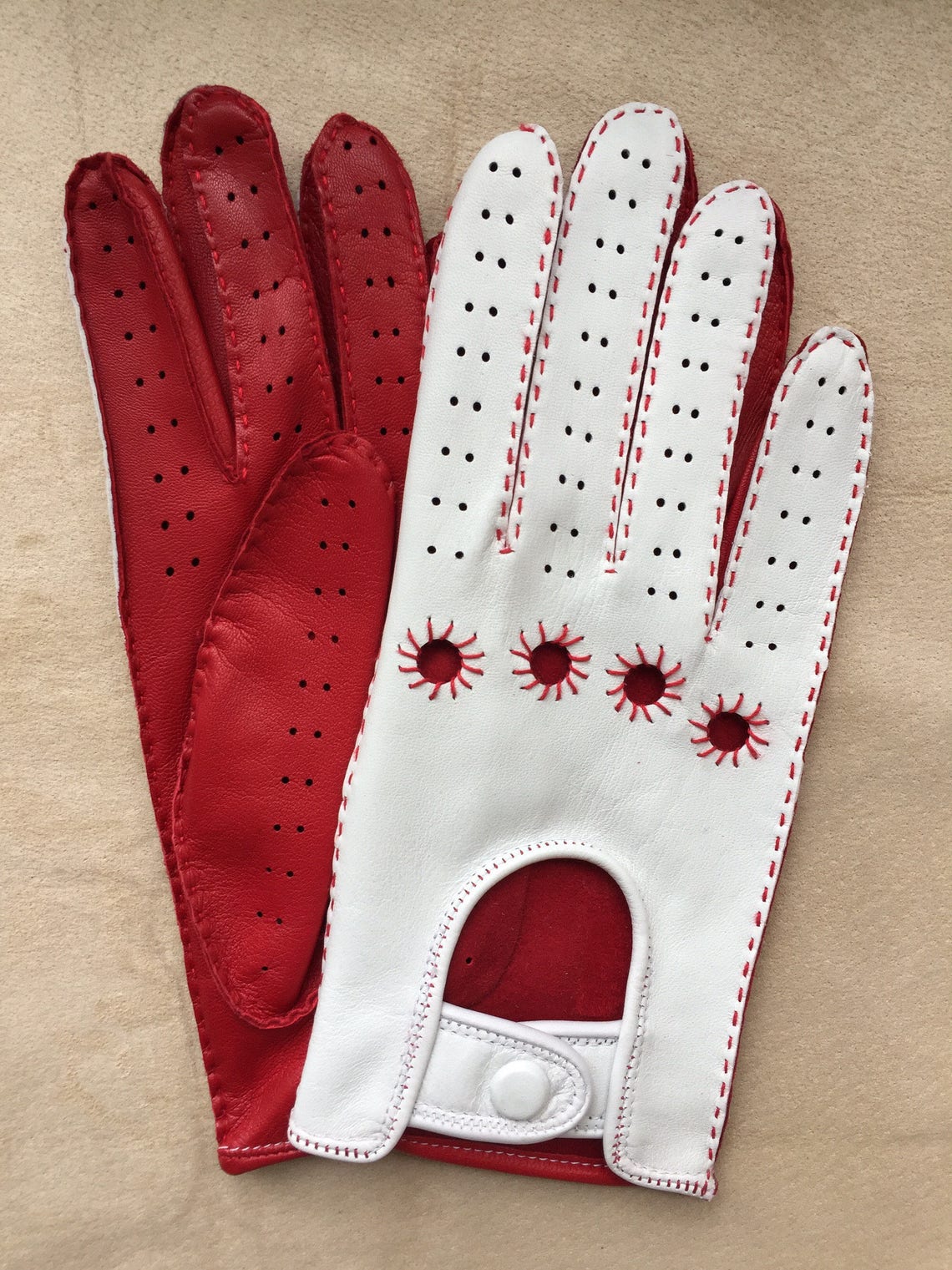 Glamour Leather Driving Gloves for Ladies/ Red and White/ Gift - Etsy