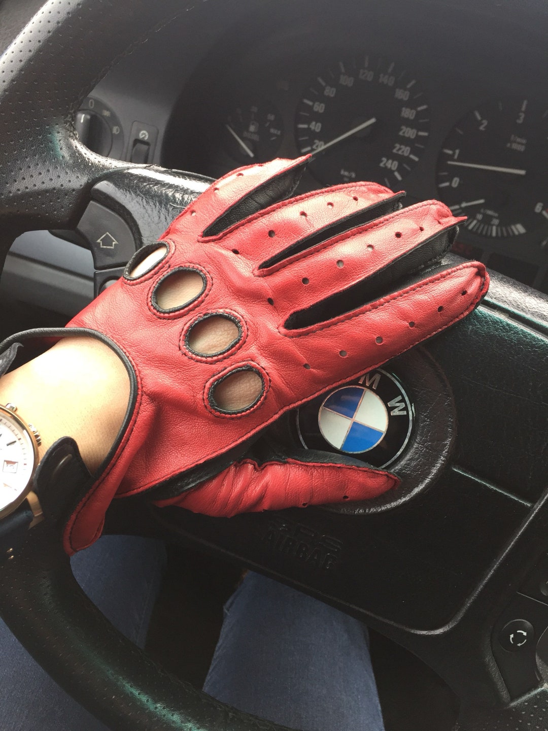 Ladies Leather Driving Gloves/ Red and Black/ Gift for Her/ Wedding ...