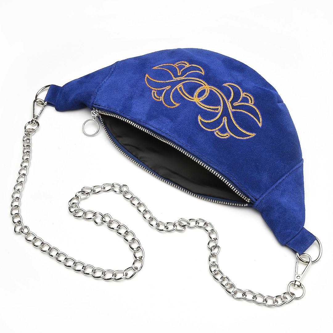 Blue Suede Leather Waist Bag/ Suede Leather Bag/belt Pouch/ Crossbody ...