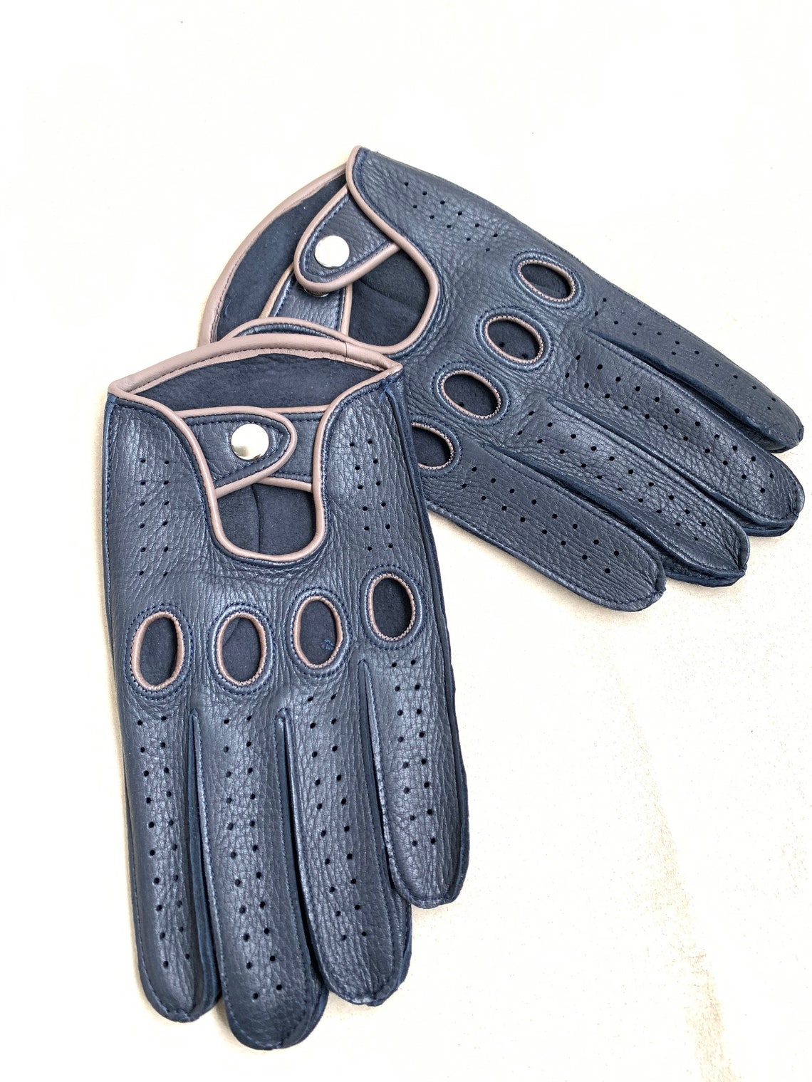 Mens Driving Gloves/ Deerskin Gloves/ Blue Deerskin Gloves/ - Etsy