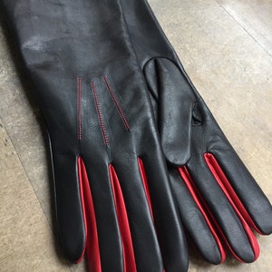 Women's Elegant and Classic Long Leather Gloves/ Super Soft Silk Lining-black and Red Fashion ...