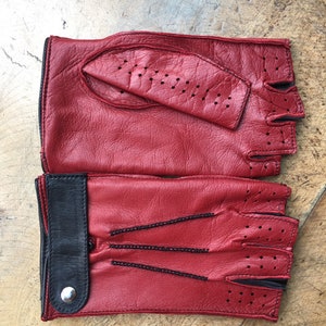New Red Fingerless Gloves/ Leather Driving Car-cycling Gloves/ Red ...