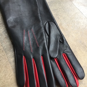 Women's Elegant and Classic Long Leather Gloves/ Super Soft Silk Lining-black and Red Fashion ...