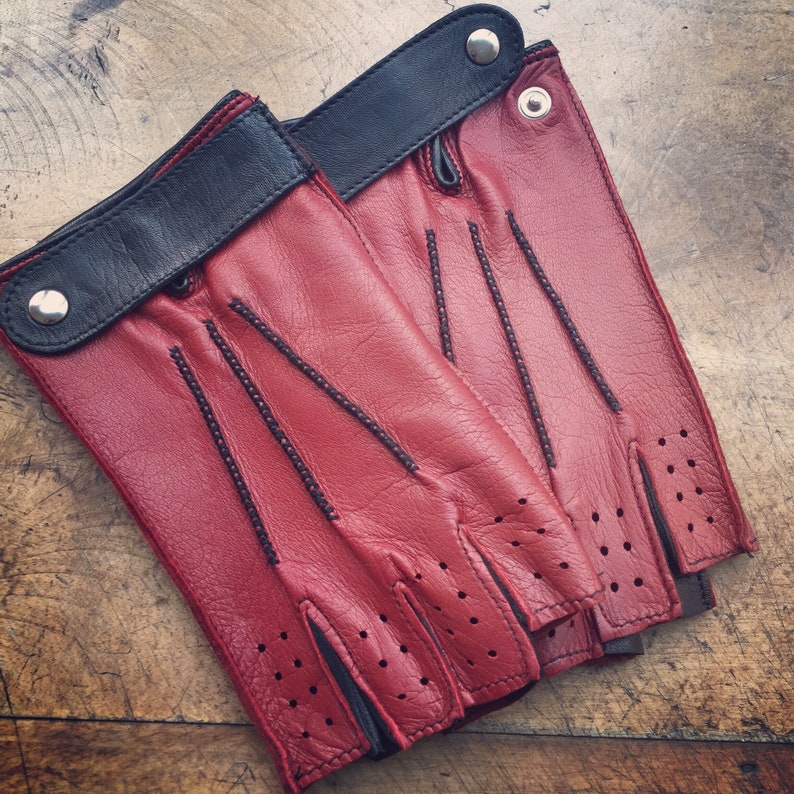 New Red Fingerless Gloves/ Leather Driving Car-cycling Gloves/ - Etsy